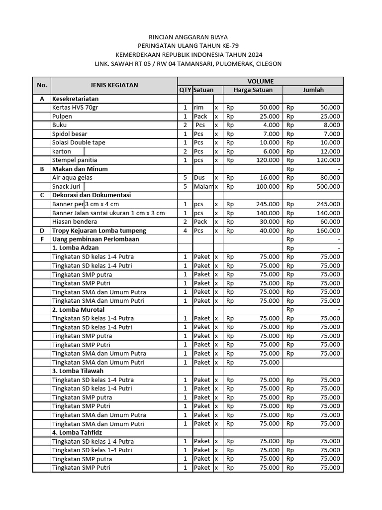 Rab Kegiatan Agustusan 2024 | PDF