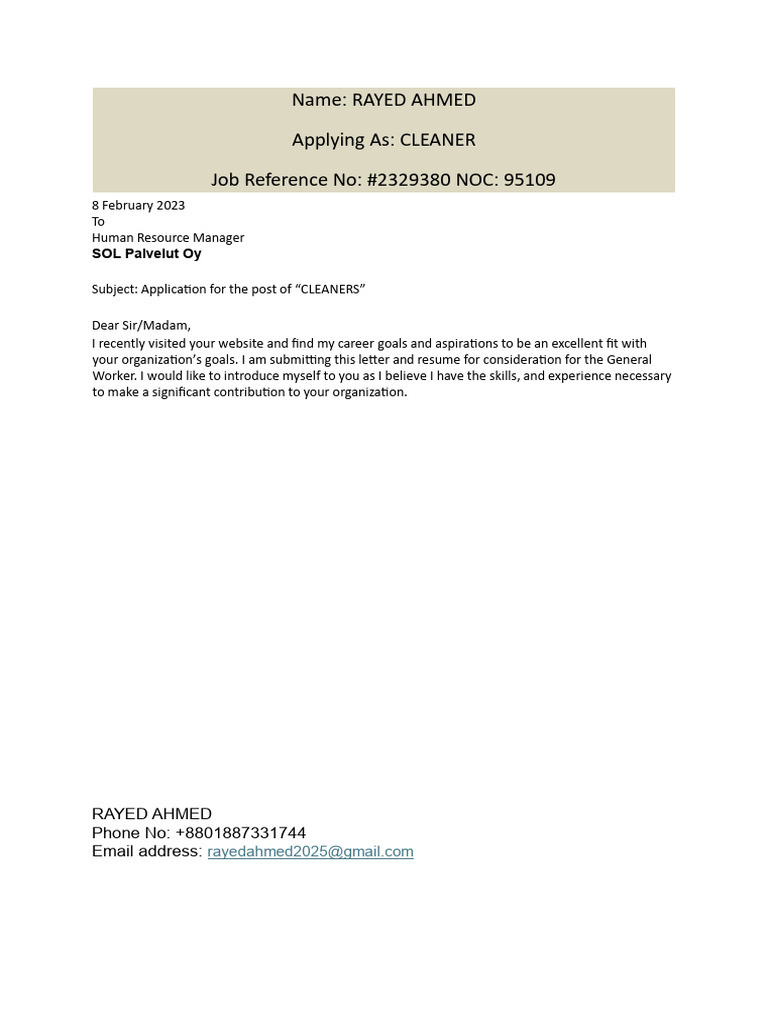 Cleaner Cover Letter | PDF