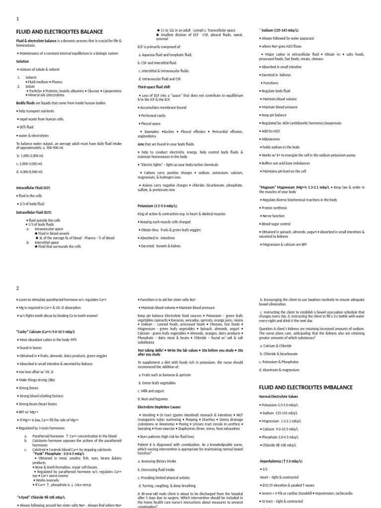 Review Fluids and Electrolytes | PDF