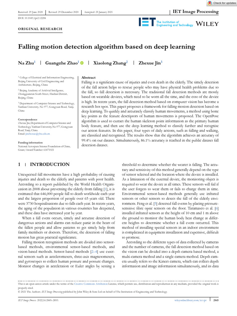 IET Image Processing - 2021 - Zhu - Falling Motion Detection Algorithm Based On Deep Learning | PDF