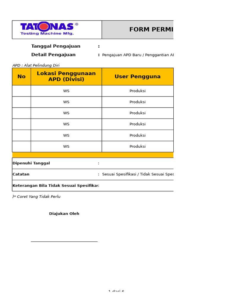 Form Permintaan APD | PDF