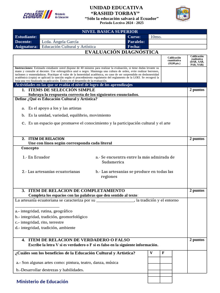 Diagnostico ECA - 10 EGB 2024 | PDF