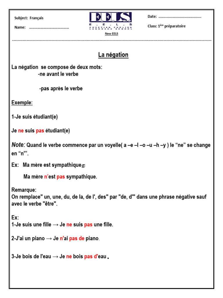 La Forme Négative - Modèle de Réponse | PDF
