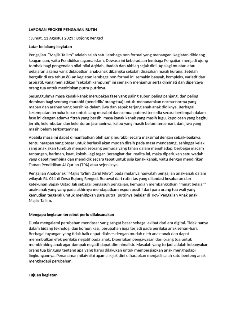 Laporan Proker Pengajian Rutin | PDF