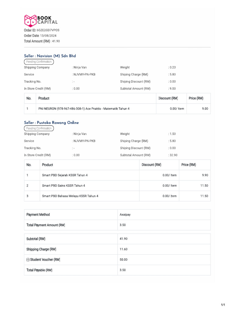 Invoice Kota Buku RM 50 | PDF