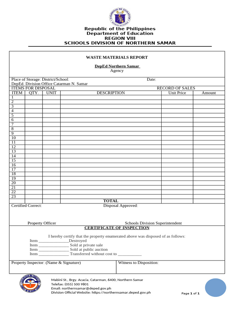 Waste Materials Report Form | PDF