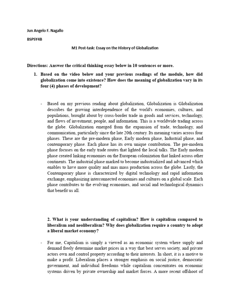 M1 Post-Task Essay On The History of Globalization - Nagallo | PDF