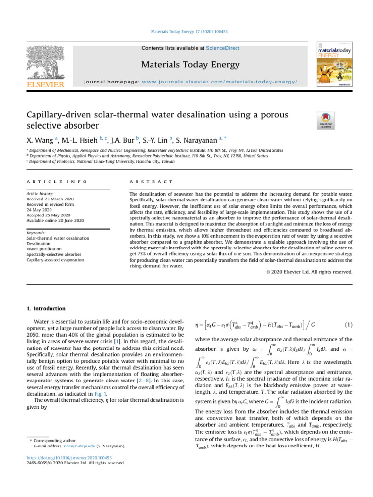 Capillary-Driven Solar-Thermal Water Desalination Using A Porous ...