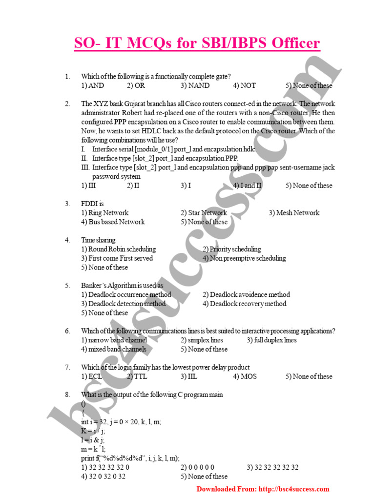 SO IT MCQs For SBI IBPS Officer | PDF | Router (Computing) | Teaching Methods & Materials