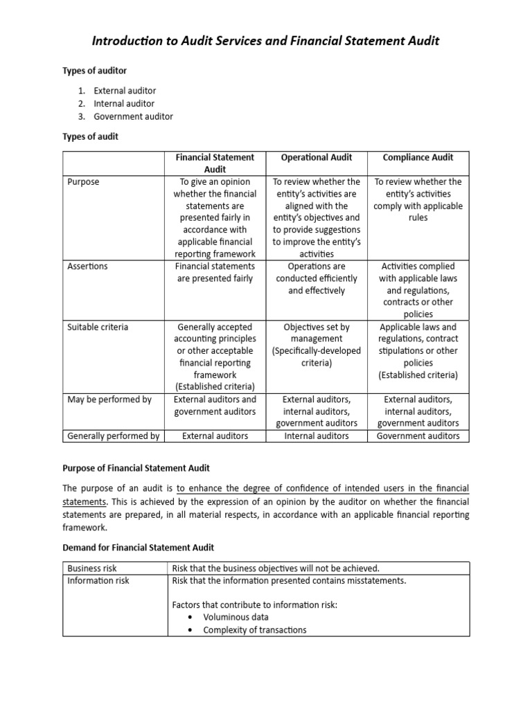 Introduction To Audit Services And Financial Statement Audit Pdf