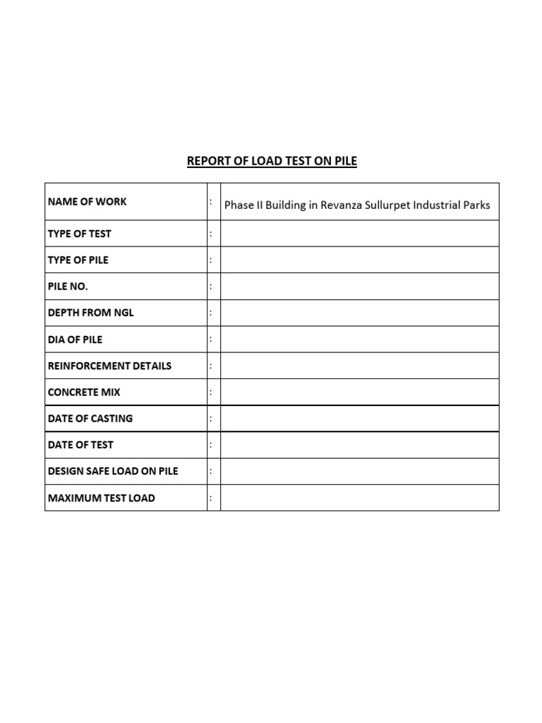 Load Test Data Sheet | PDF