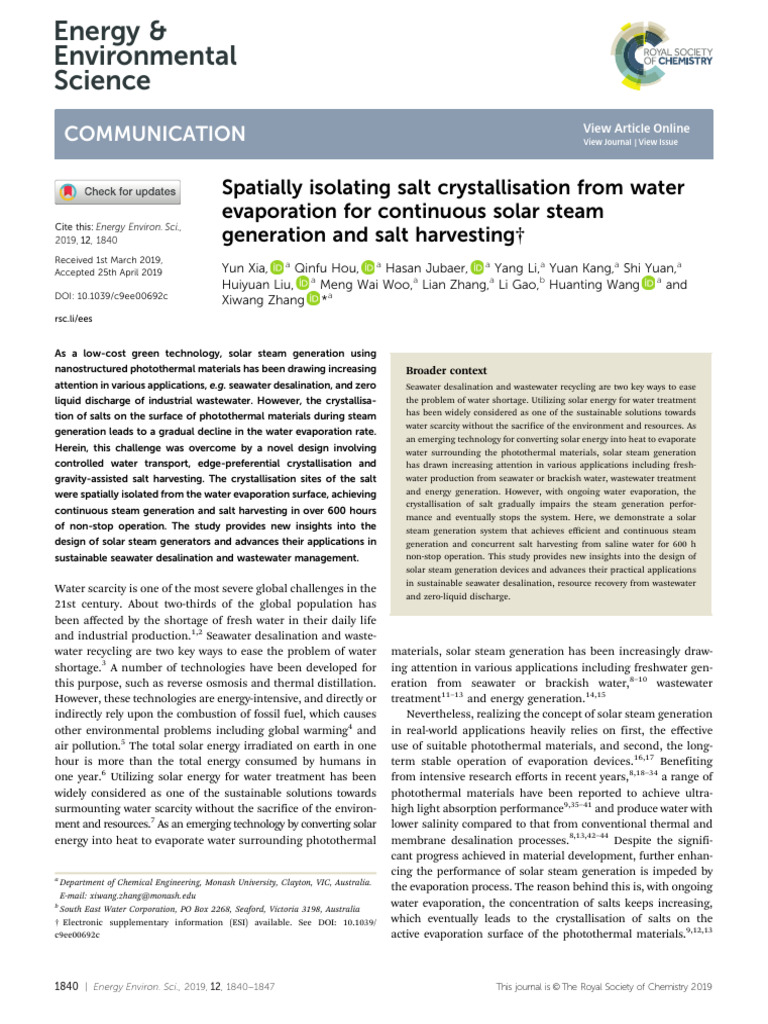Spatially Isolating Salt Crystallisation From Water Evaporation for ...