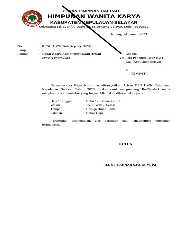 Surat HWK 2023. | PDF