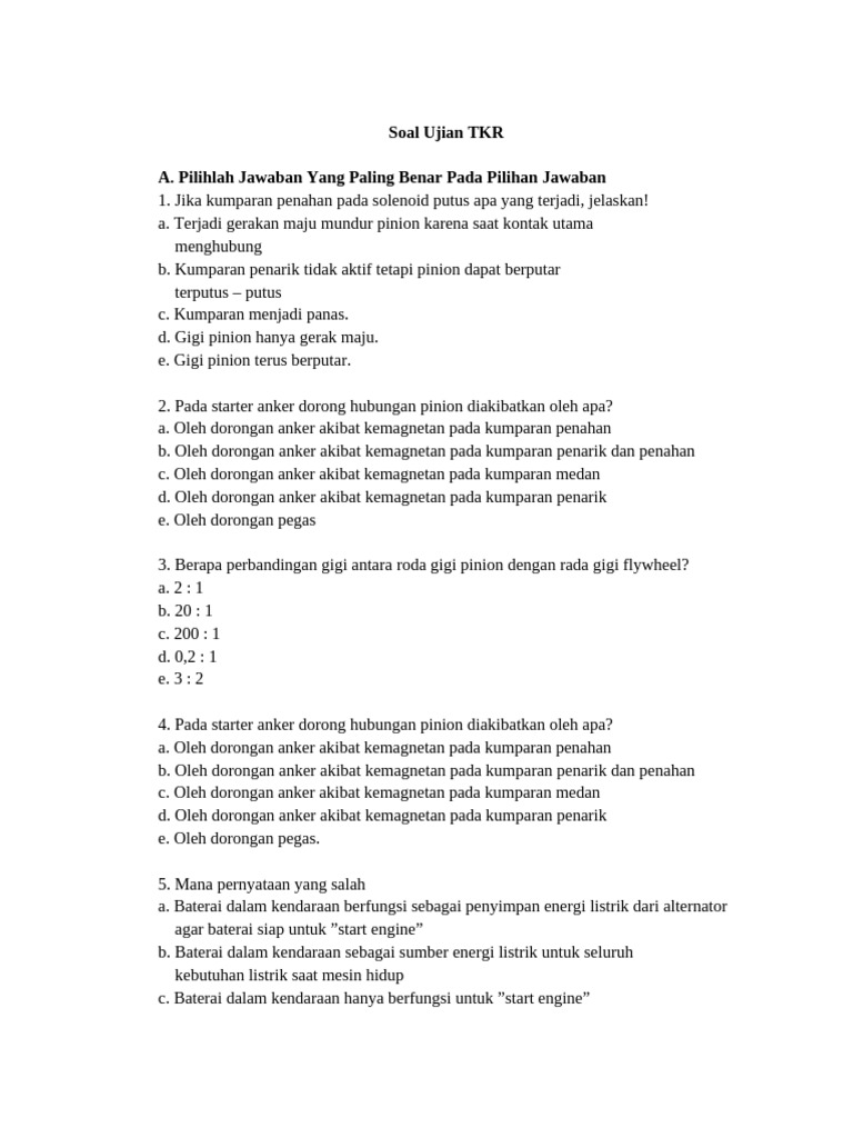 Soal Ujian TKR-1 | PDF