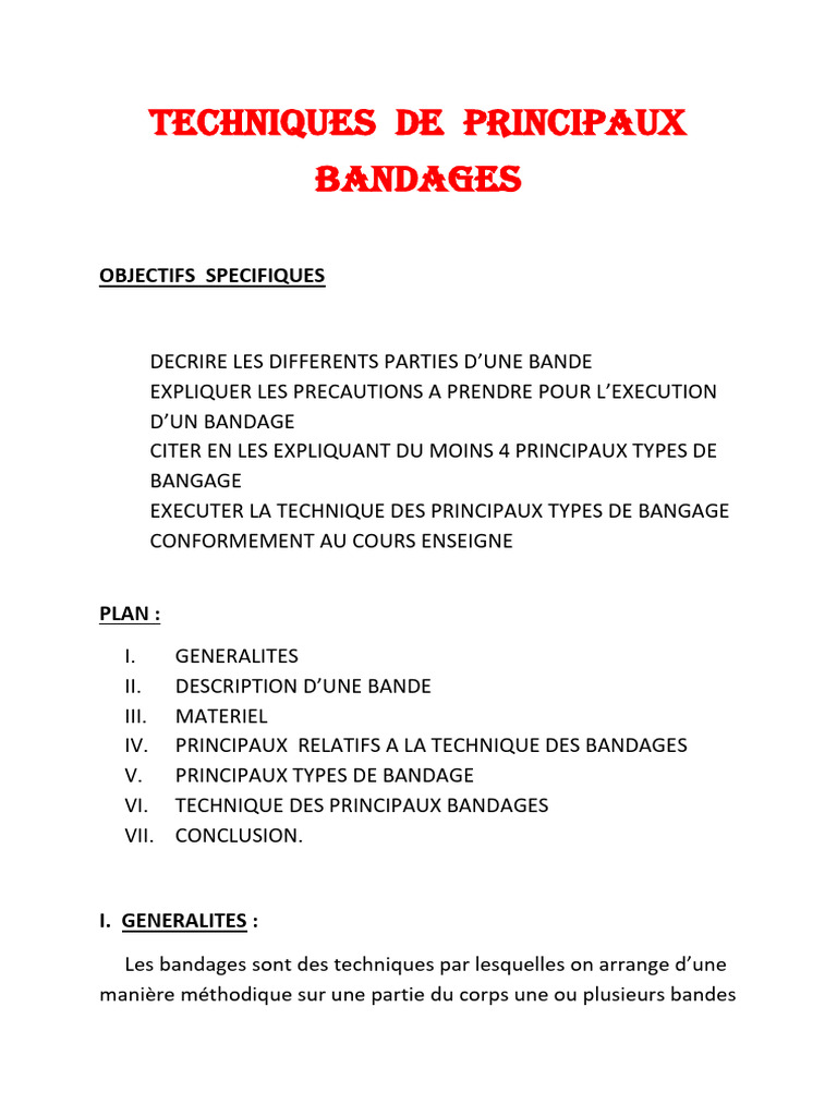 Techniques de Principaux Bandages | PDF