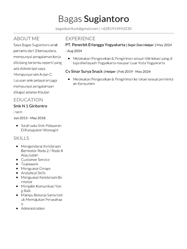 Bagas Sugiantoro CV | PDF