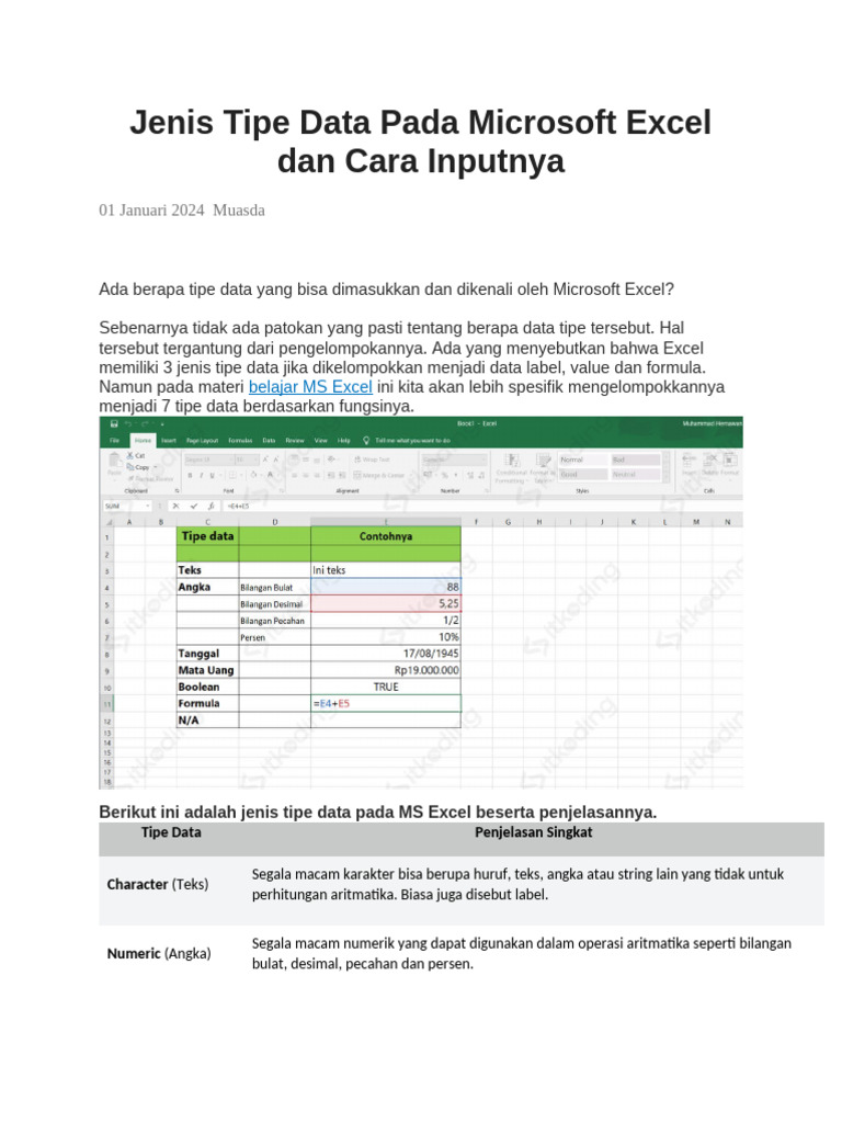 Jenis Tipe Data Pada Microsoft Excel Dan Cara Inputnya | PDF | Karier ... Jenis Tipe Data Pada Microsoft Excel Dan Cara Inputnya | PDF | Karier ...