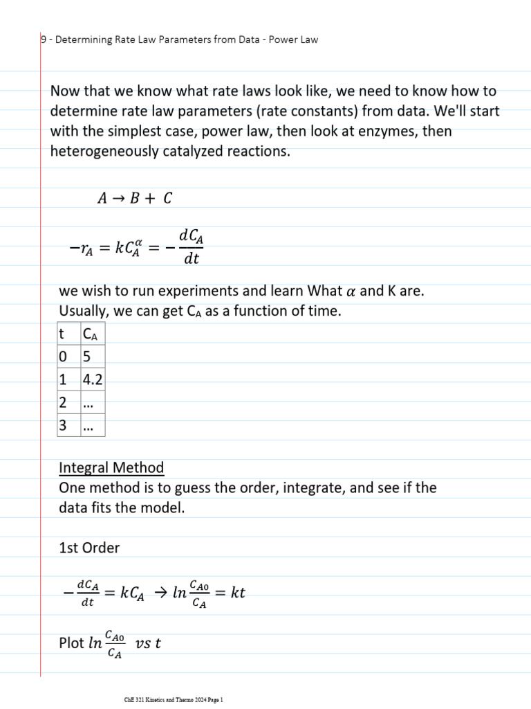 Kinetics - 7 - Determining Rate Law Parameters From Data - Power Law | PDF