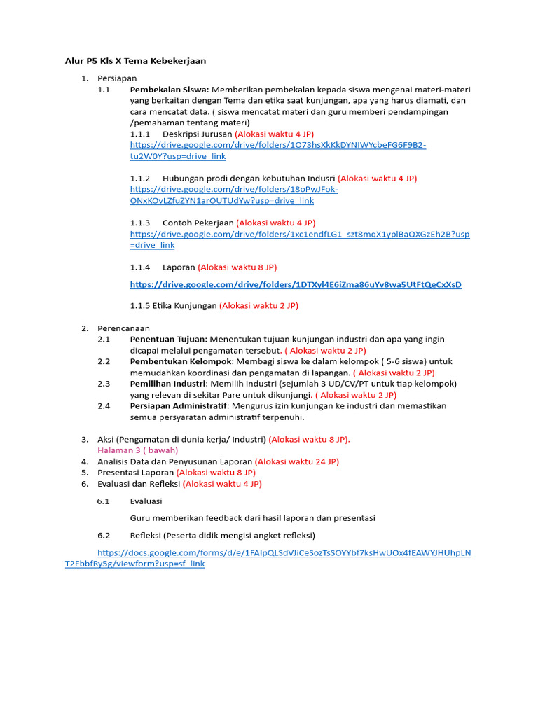 Alur P5 Kebekerjaan Kls X | PDF