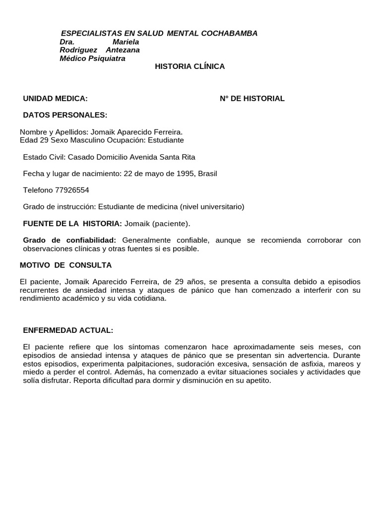 Historia Clinica Psiquiatrica Biaaaaa | PDF
