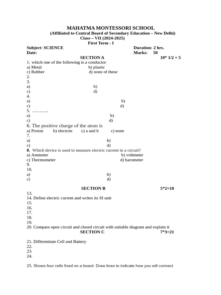 class 7 first term question | PDF