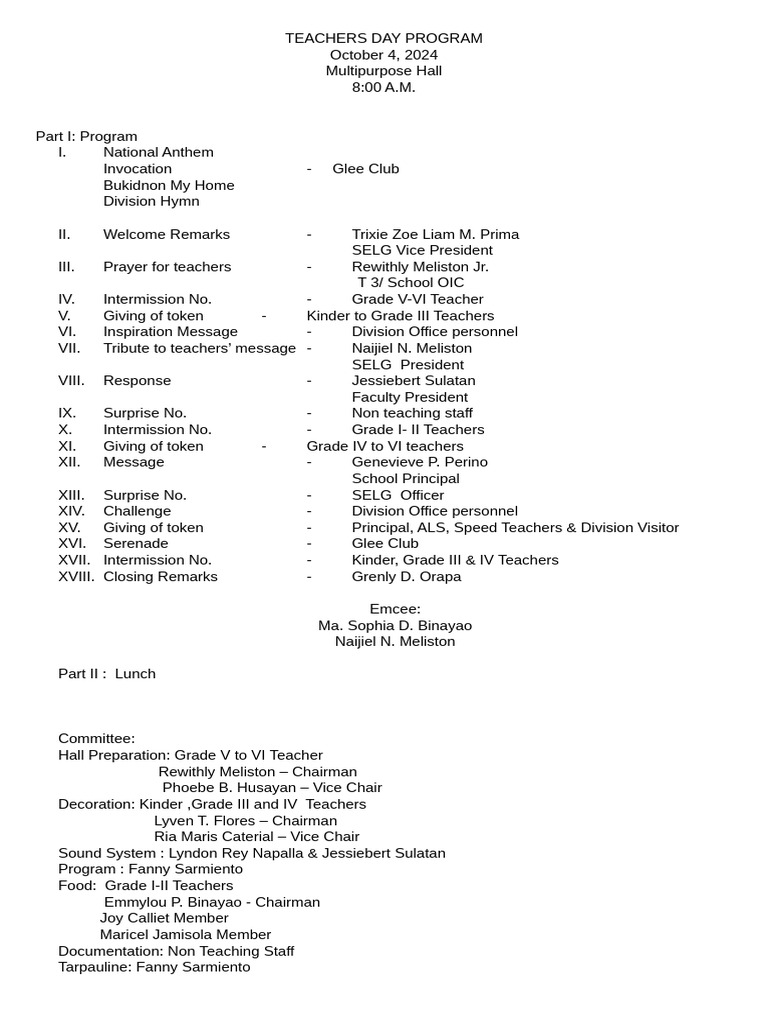 TEACHERS DAY PROGRAM | PDF