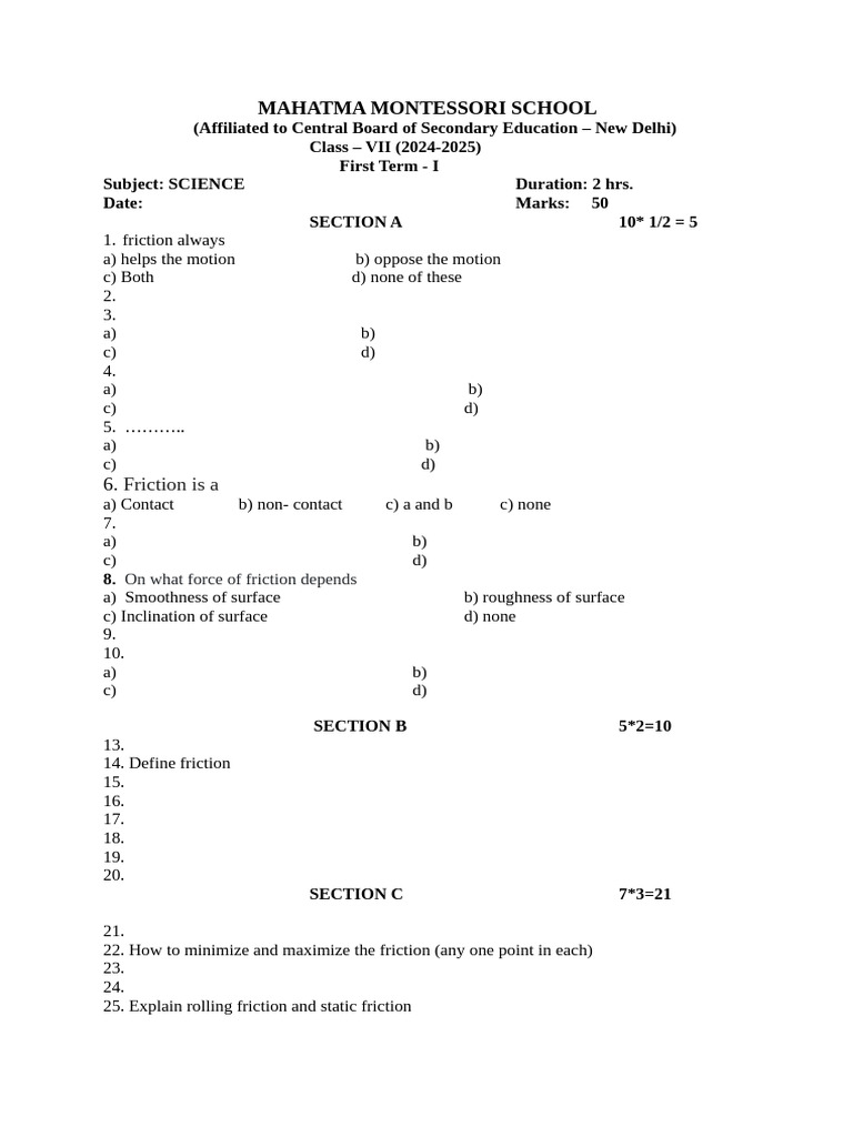 Class 8 First Term Question | PDF