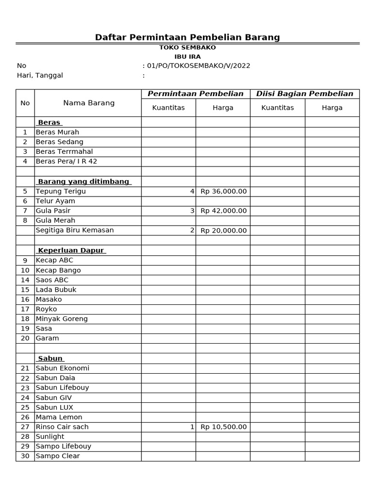 Daftar Nama Barang | PDF