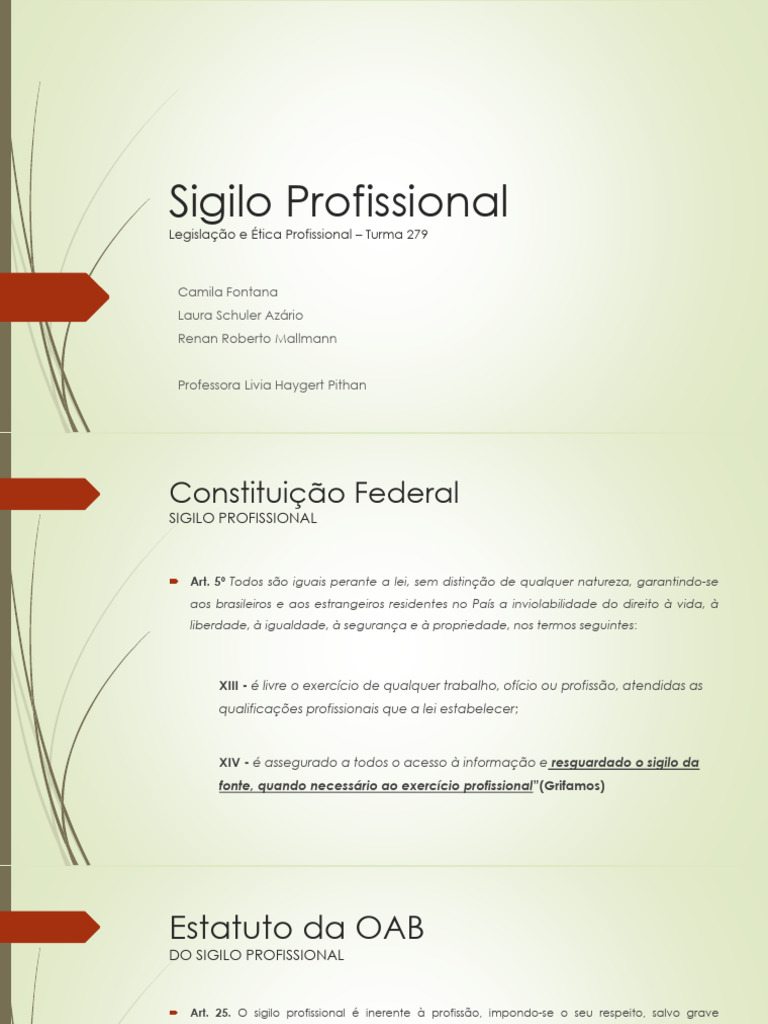 Sigilo Profissional na Legislação Brasileira | PDF | Advogado | Política