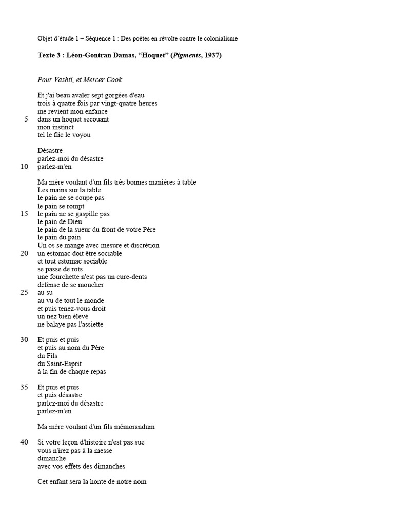 Texte 3 Hoquet Gontran Damas | PDF