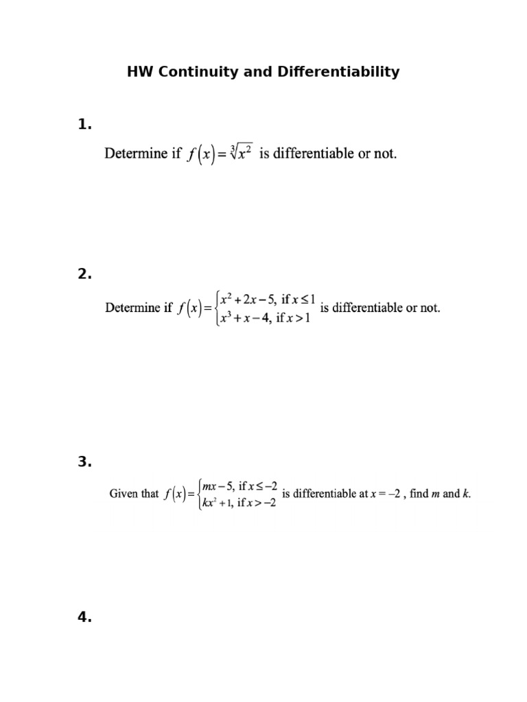 HW Continuity and Differentiability | PDF