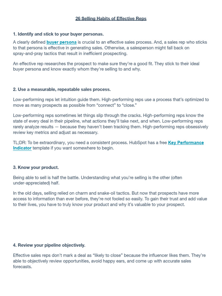 26 Selling Habits of Effective Reps | PDF