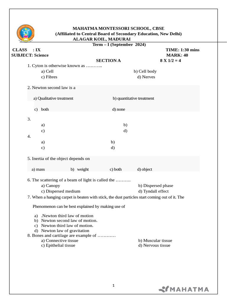 Grade 9 First Term | PDF