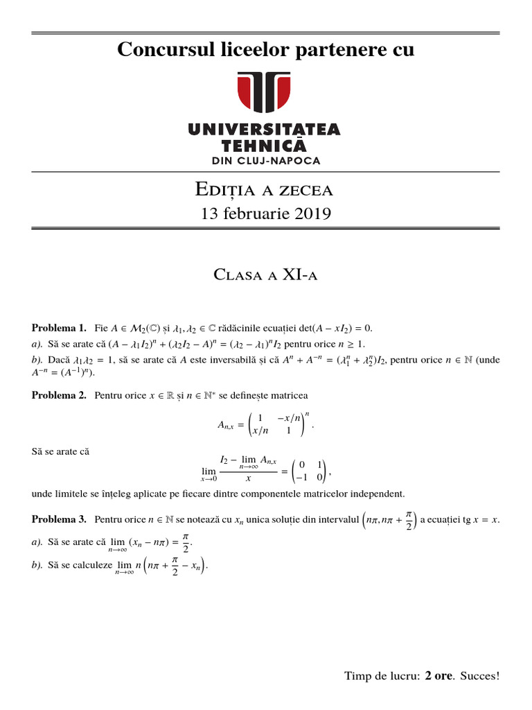 CLP UTCN 2019 Clasa XI Enunturi | PDF