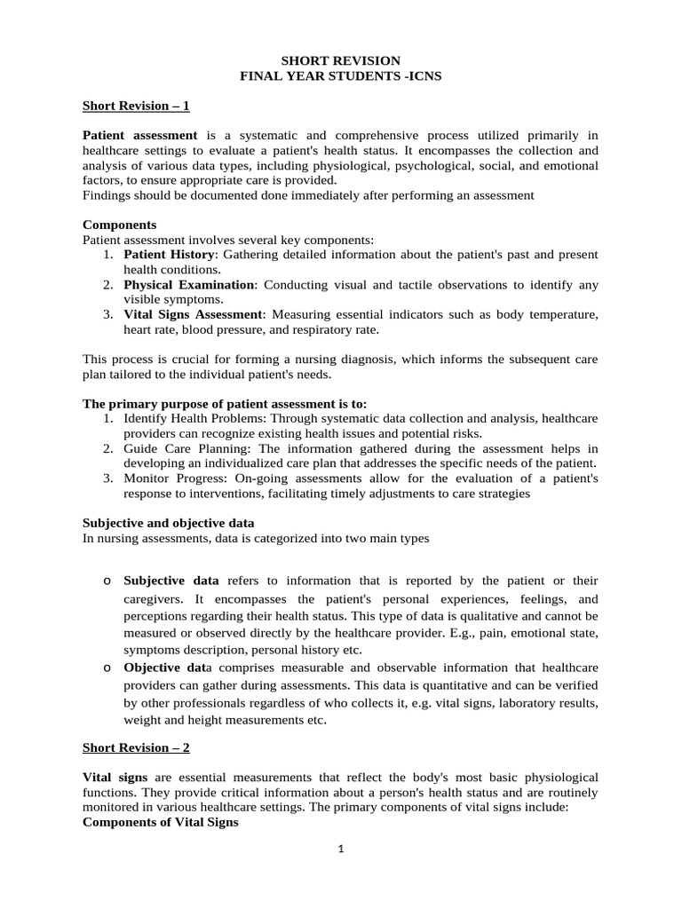 Short Revision - Icn Set 1 General Nursing | PDF