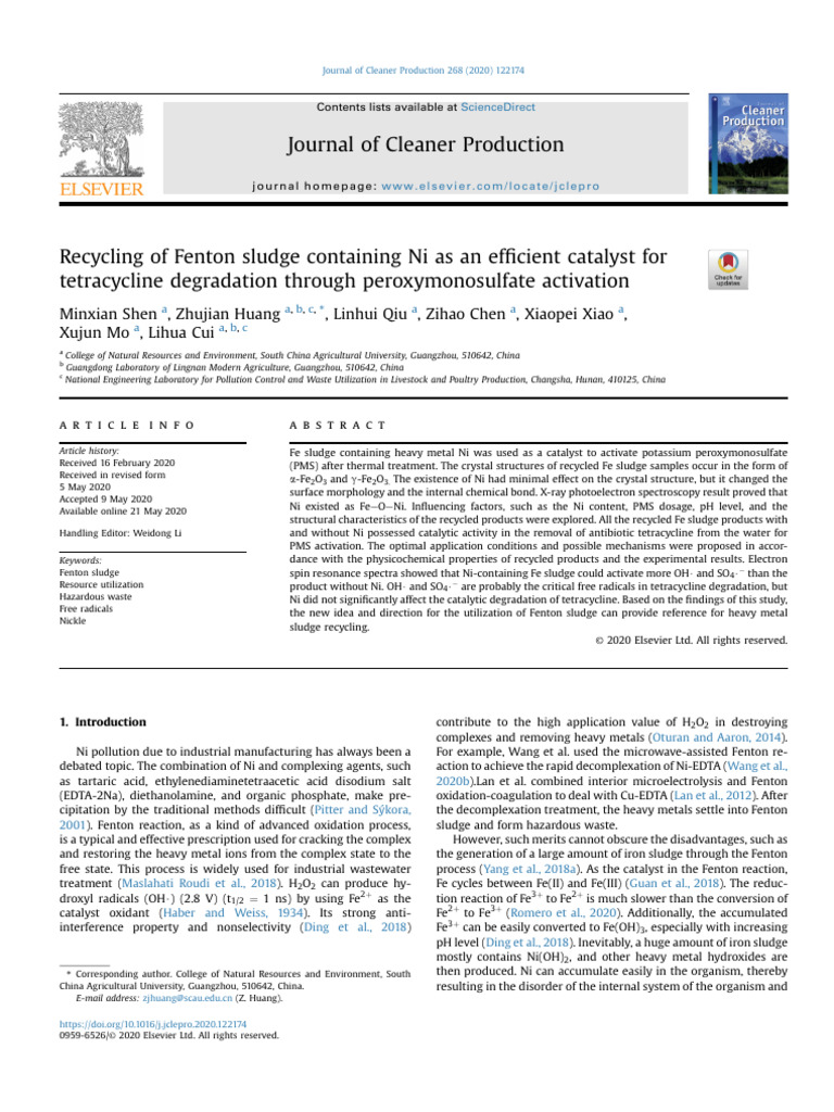 Recycling of Fenton Sludge Containing Ni As An Efficient Catalyst For ...