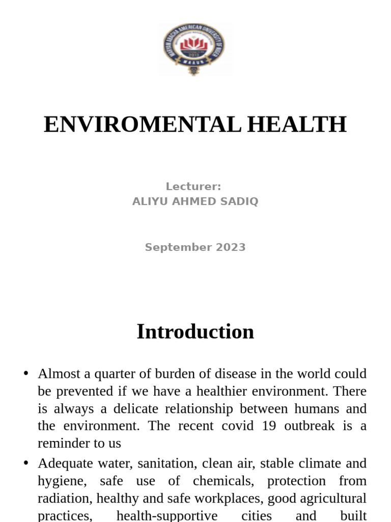 Enviromental Health Lect 1 | PDF