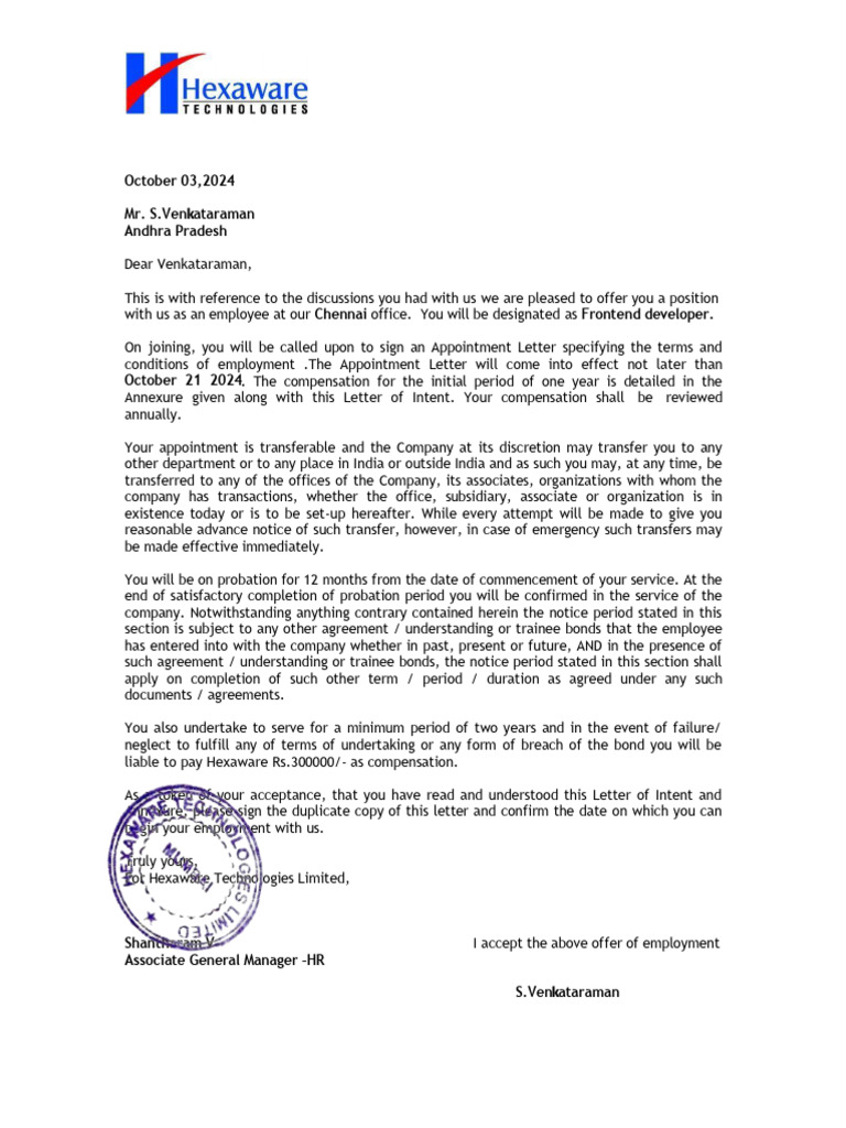 Offer Letter | PDF