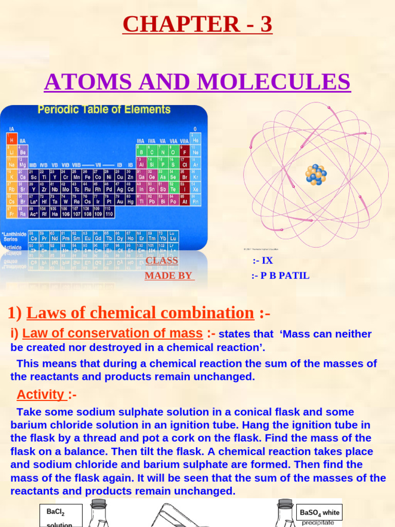 CHP 3 Atoms and Molecules | PDF | Chemical Elements | Ion