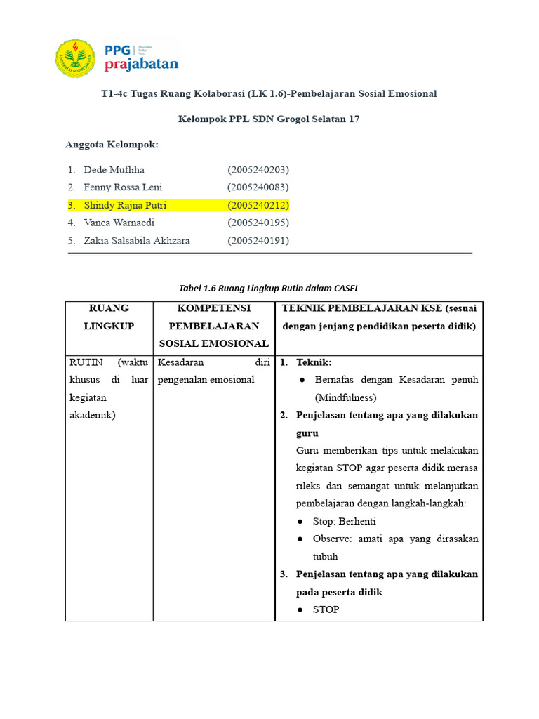 T1.4c Ruang Kolaborasi (LK 1.6) Pembelajaran SEL | PDF