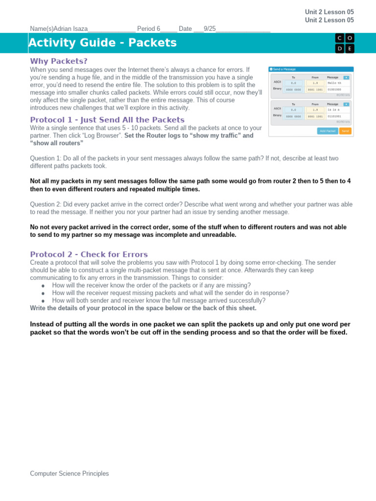 Activity Guide - Packets - Unit 2 Lesson 05 | PDF