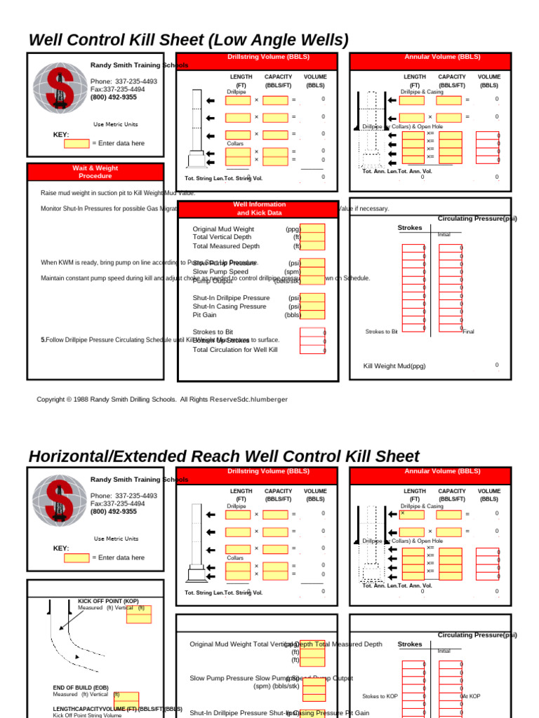 Randy Smith Well Control Kill Sheet English and Metric | PDF | Chemical ...