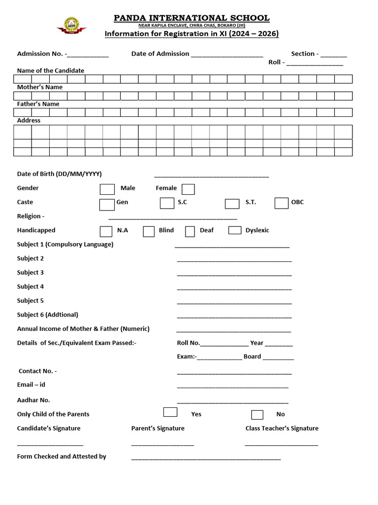 Class - 11 Loc Registration Form | PDF