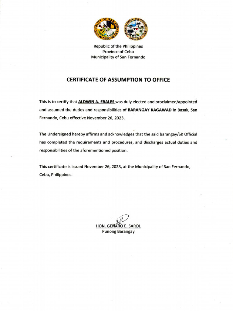 Certificate of Assumption | PDF