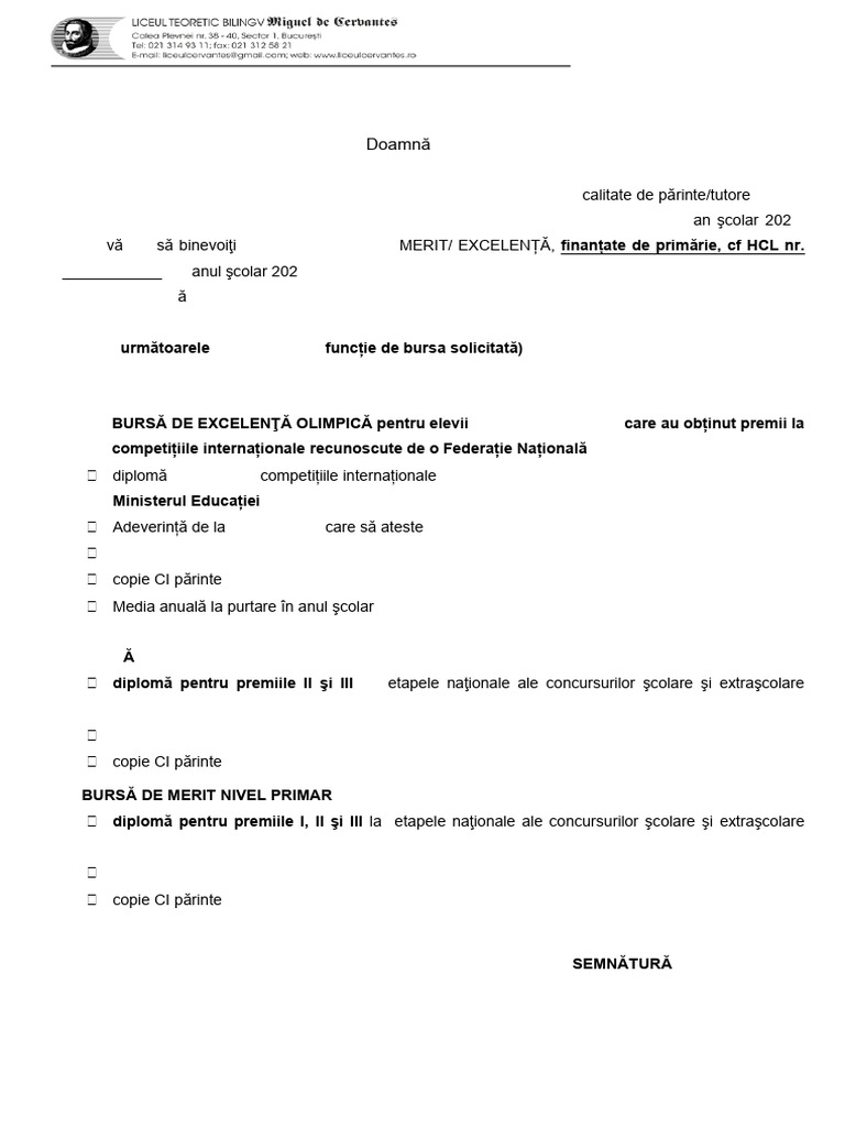 Cerere bursa_primarie_2024-2025 | PDF