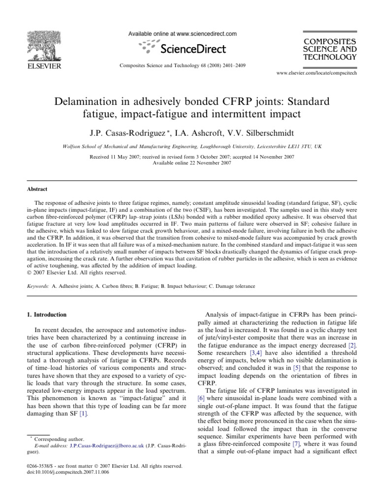 Delamination in Adhesively Bonded CFRP Joints Standard Fatigue Impact ...