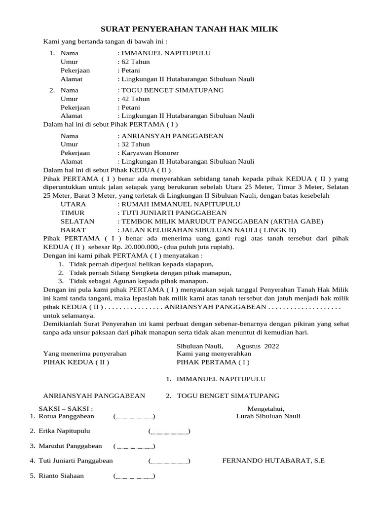 Surat Penyerahan Hak Milik | PDF