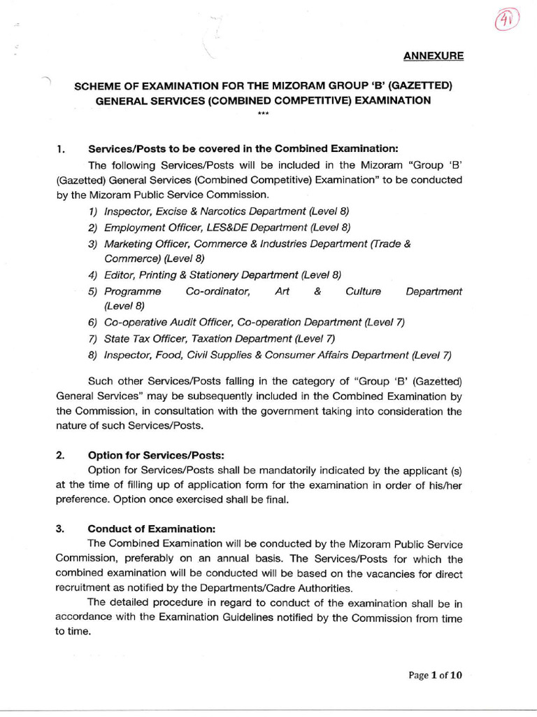 Syllabus Mizoram Group B Gazetted General Services Combined Competitive ...