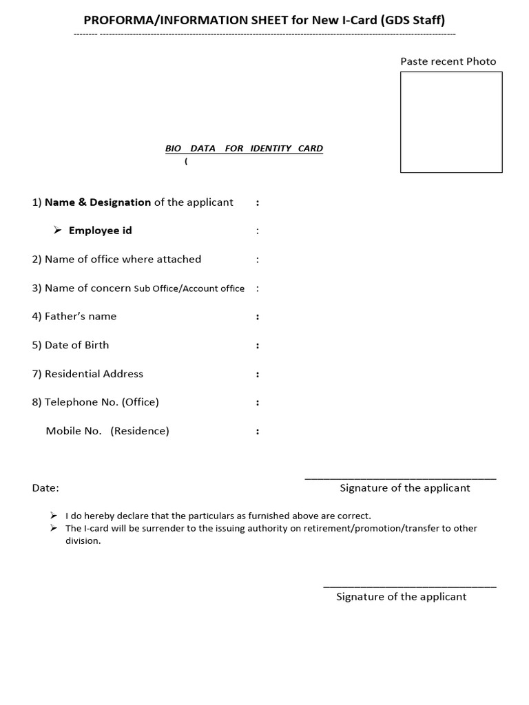 I- card PROFORMA (GDS STAFF) - Copy | PDF