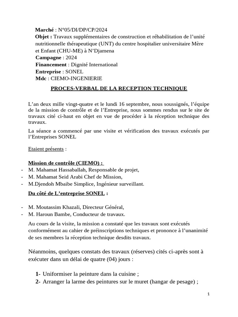 PV de reception Technique SONEL | PDF